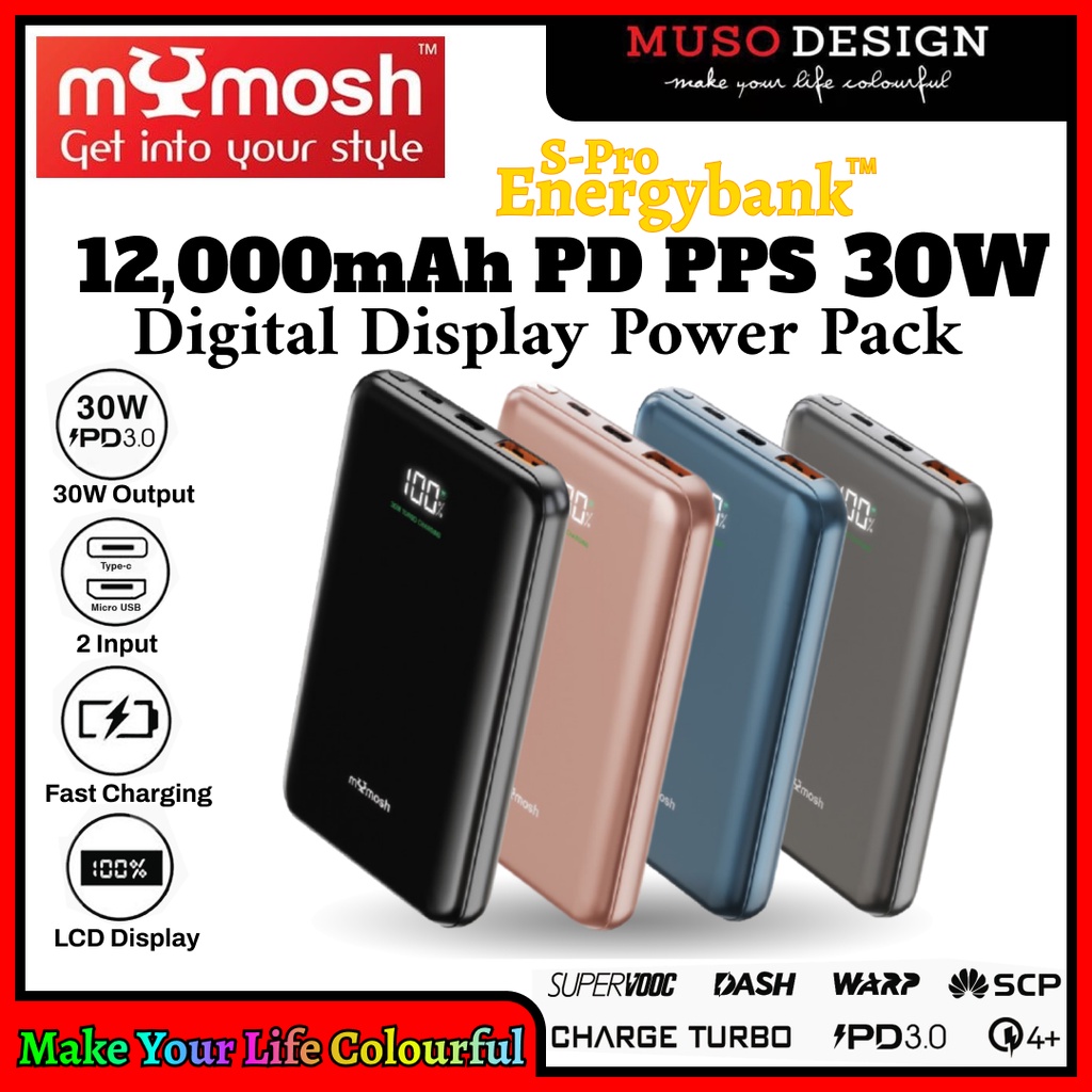 MYMOSH 12,000mAh 30W PD3.0/ PPS/ SCP/ QC4.0/ DASH/ WARP/ VOOC/ TURBO ...