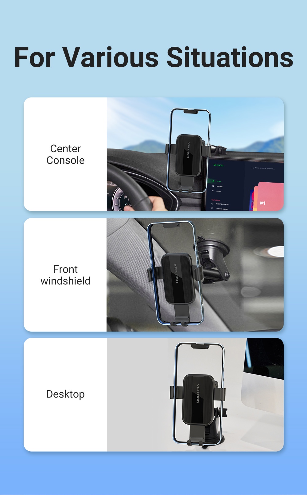 Vention Car Phone Holder with Gravity Suction Cup, Universal Shockproof ...