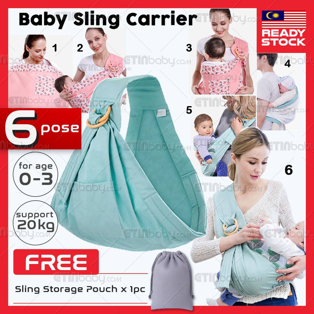 Kain Dukung Bayi 6 Posisi Soft Cotton Sling Wrap Baby Carrier Newborn ...