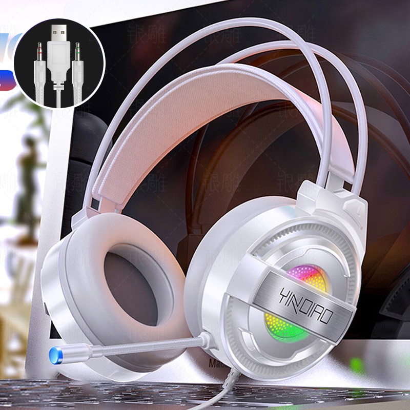 White Gaming Headset Headphone With Mic and Microphone LED light Over ...