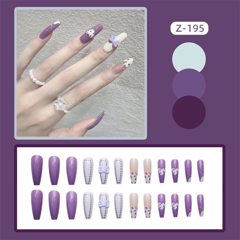 【New Arrival】Set of 24 trendy Nail Art fake nails with glue reusable ...