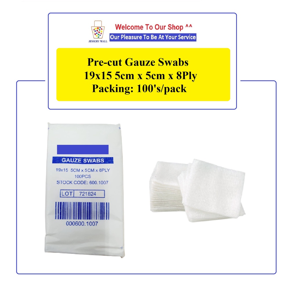 Pre-Cut Gauze Swabs 19x15 5cm x 5cm x8Ply (Packing: 100's/Pack)- Non ...