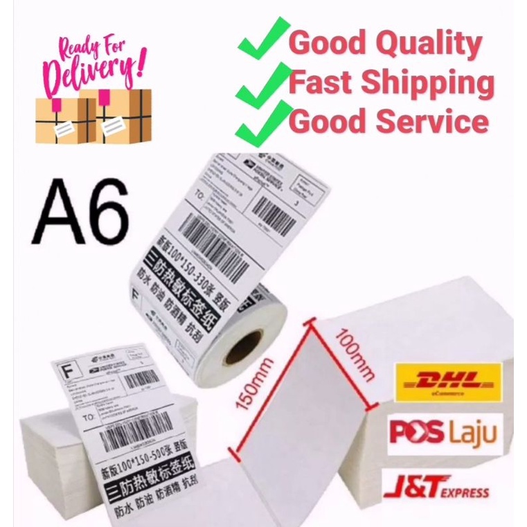 A6 Shopee Printer Thermal Paper Label Sticker Shipping Courier Airway ...