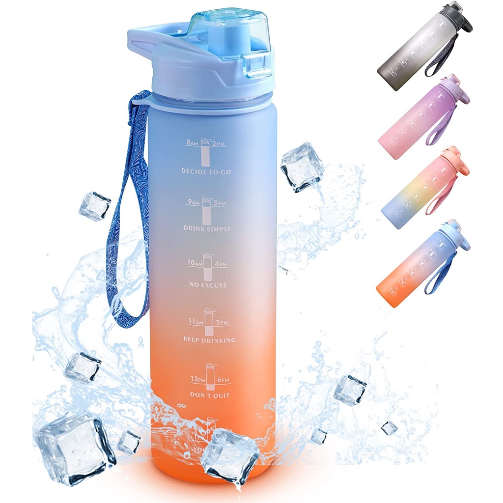 1L Water Bottle Gradient Color Water Bottle With Straw,Korean 1000ml ...