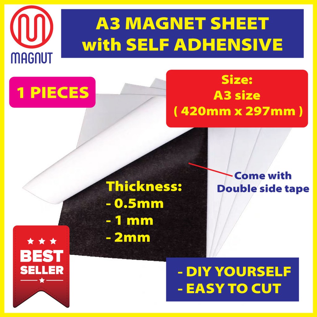 1pieces - A3 Magnet Sheet with Self adhesive - Thickness: 0.5mm / 1mm ...