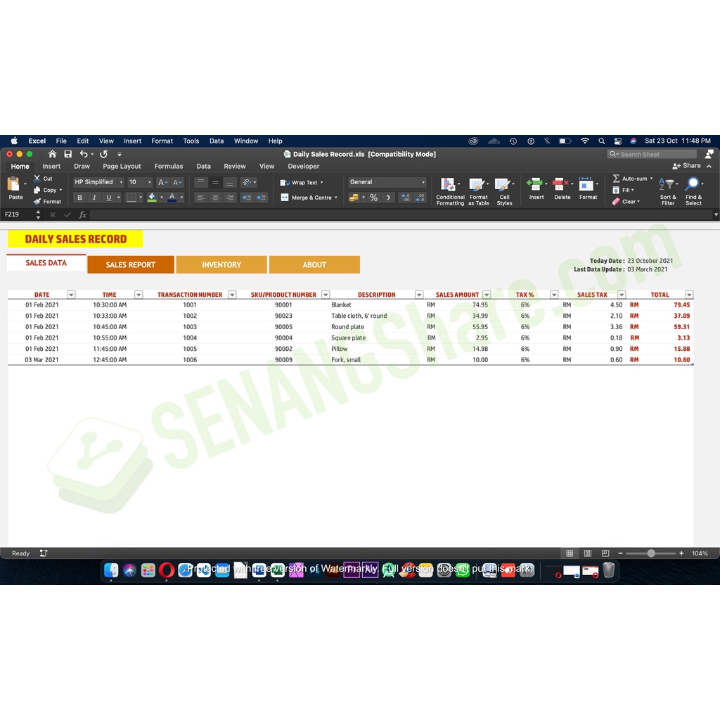 Daily Sales Record & Inventory system for Excel | Shopee Malaysia