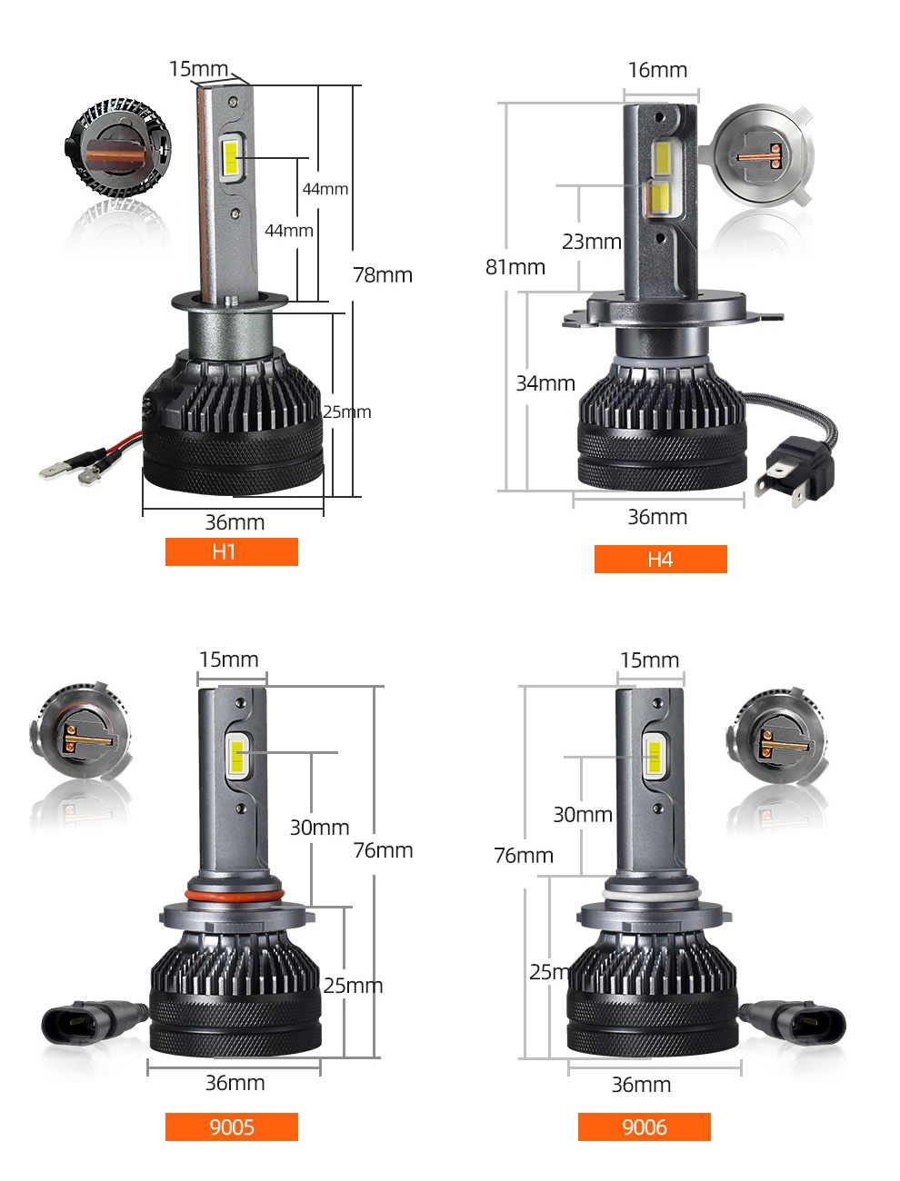 TUFFOO T6C Car LED Headlight Bulb 25000LM H4 H7 9005 H11 9006 H1 9012 ...