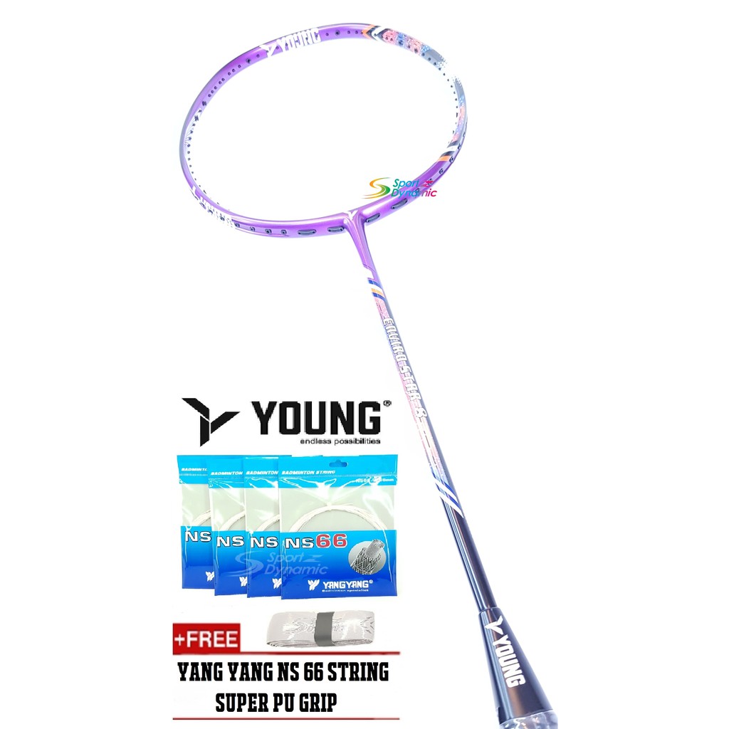 YOUNG ENVIRO STAR 8 BADMINTON RACKET & FOC YANG YANG NS66 STRING & PU ...