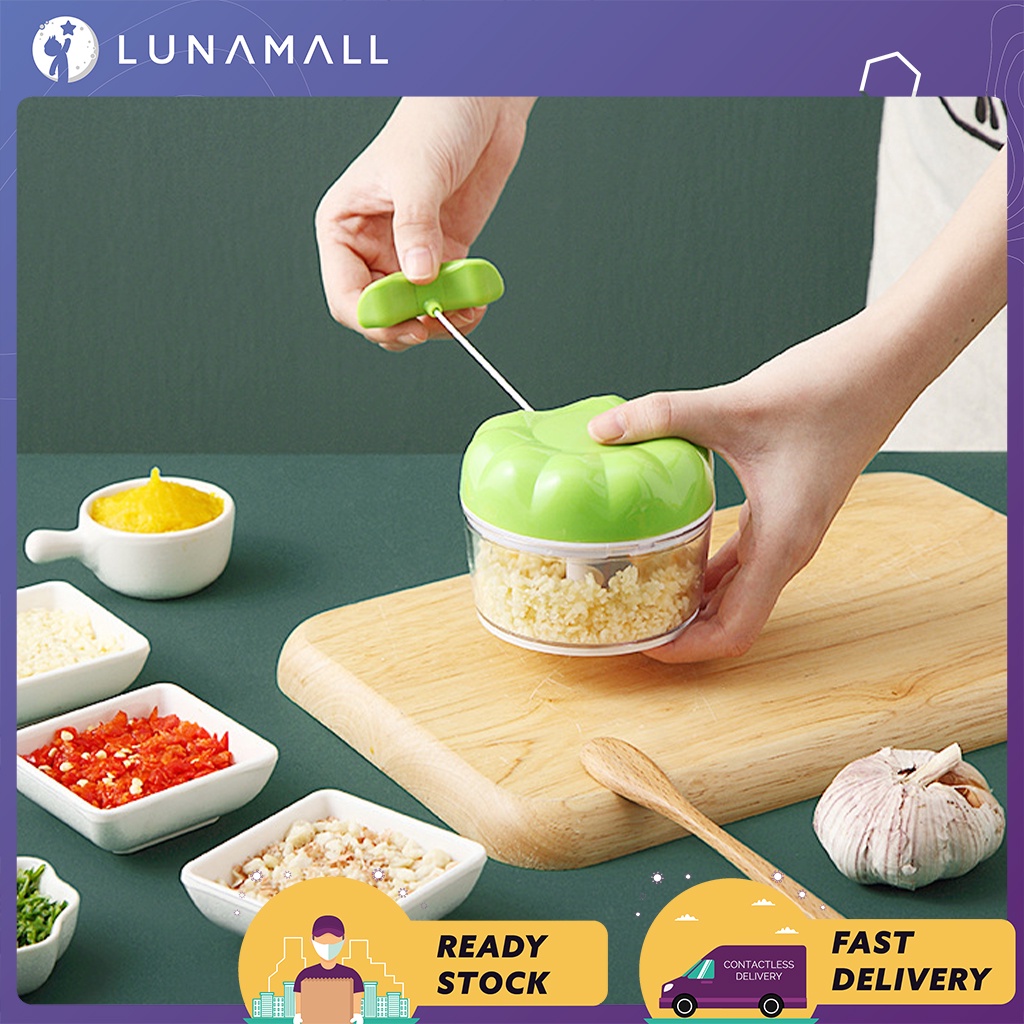 LUNAMALL🌕 GARLIC CHOPPER MANUAL HAND PULL MINCER MINI FOOD PROCESSOR ...