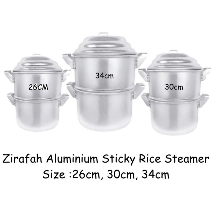 Zirafah Aluminium Sticky Steamer / Periuk Kukus Nasi 26/30/34cm kukusan ...