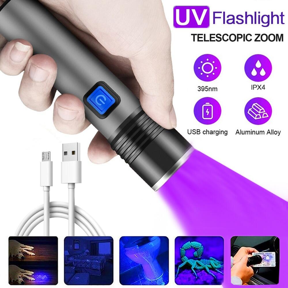 lampu suluh uv torch light super bright Flashlight Rechargeable Mini touch light uv 395nm Torch ...