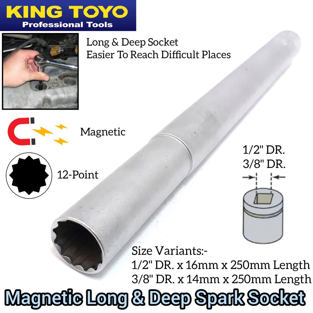 King Toyo 12 Point Magnetic Deep Long Magnetic Spark Socket Box Socket ...
