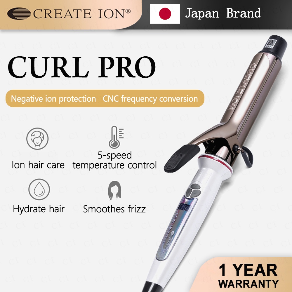 CREATE ION CURL PRO Hair Culer Instant Heat Hair Curling Iron Fluffy LCD Temp Display Titanium ...