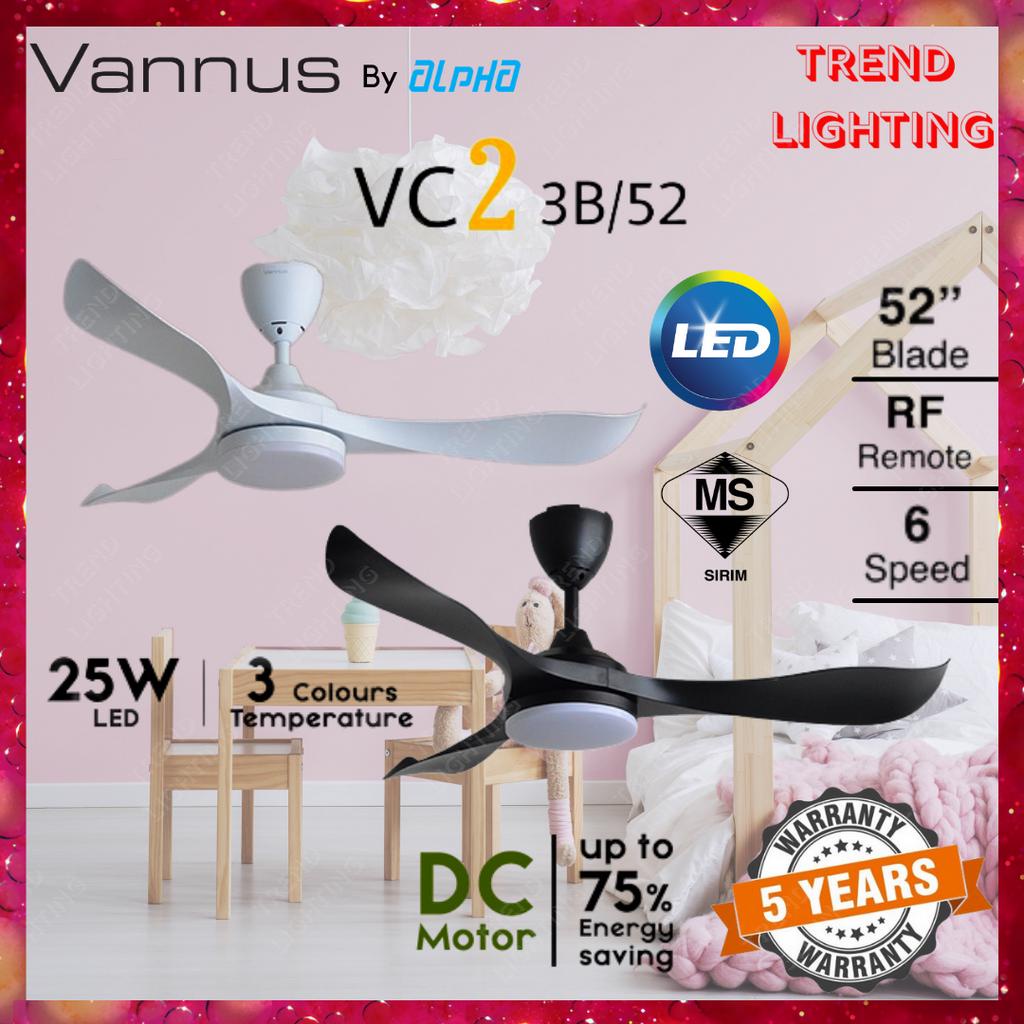 ALPHA Vannus VC2 LED 52" Ceiling Fan DC Motor 3 Blades 6 Speeds Remote ...