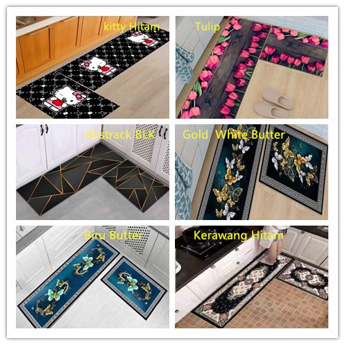 2pcs Set Alas Kaki Carpet Dapur Premium Velvet kitchen Dapur Alas Pintu ...