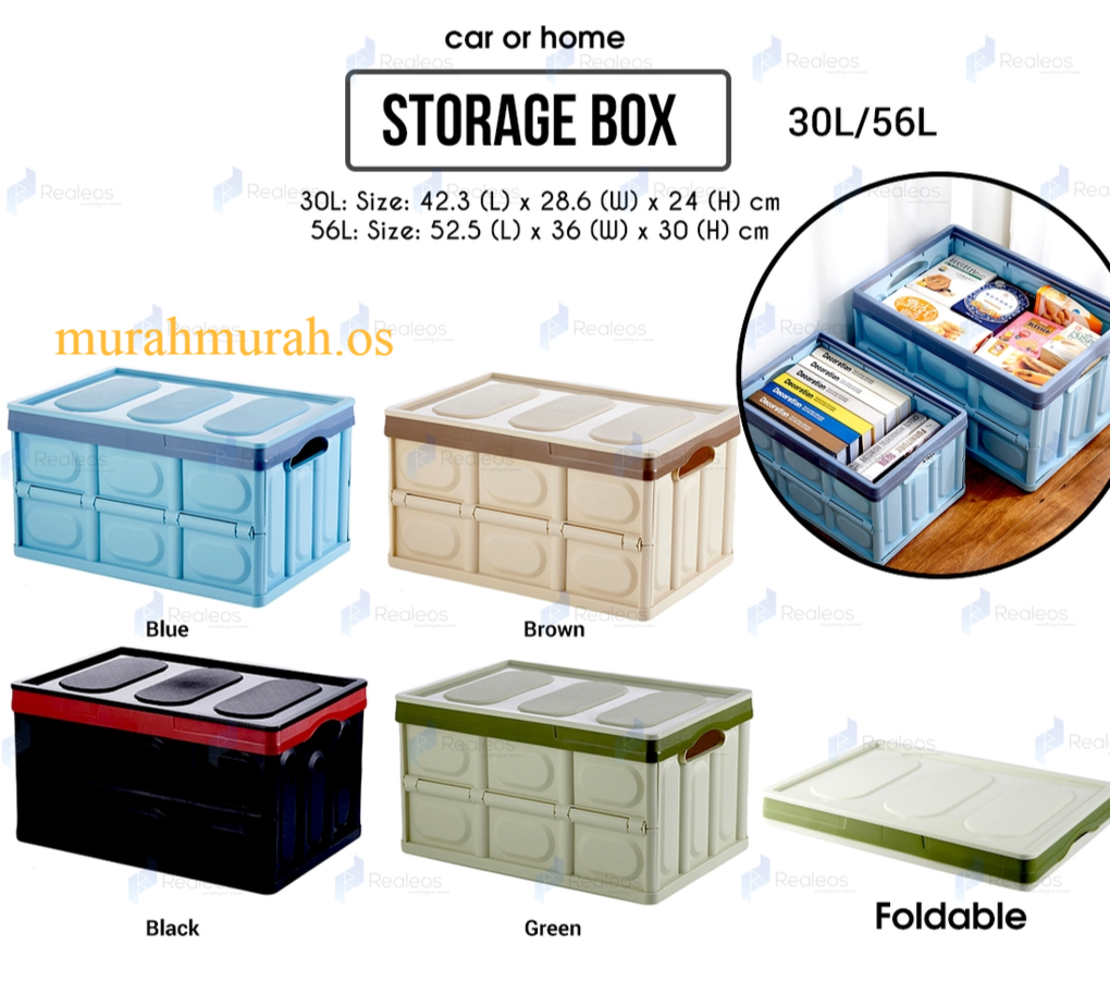READY STOCK 30L / 56L Collapsible Foldable Storage Bin Stackable ...
