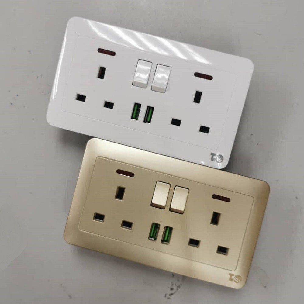 3 PIN UK PLUG TWIN WALL SOCKET (DOUBLE WALL SOCKET) WITH SWITCH AC/DC ...