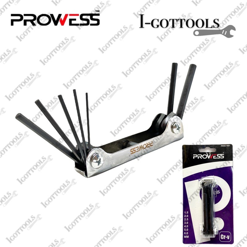 PROWESS 7 Pcs CR-V Folding Hex Key / Allen Key Set (MM) | Shopee Malaysia