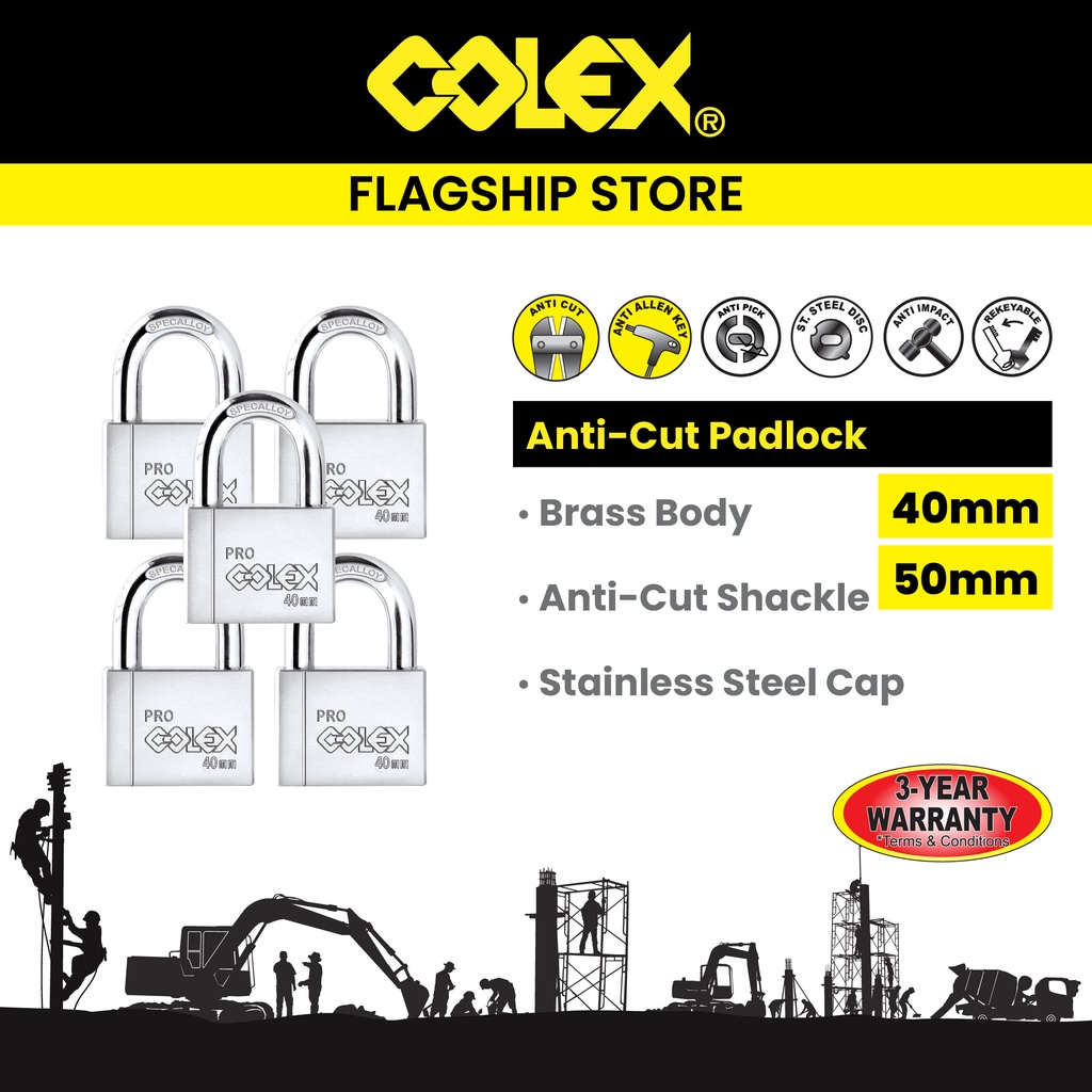Colex Anti-Cut Stainless Steel Chrome Plated Safety Padlock (40mm ...
