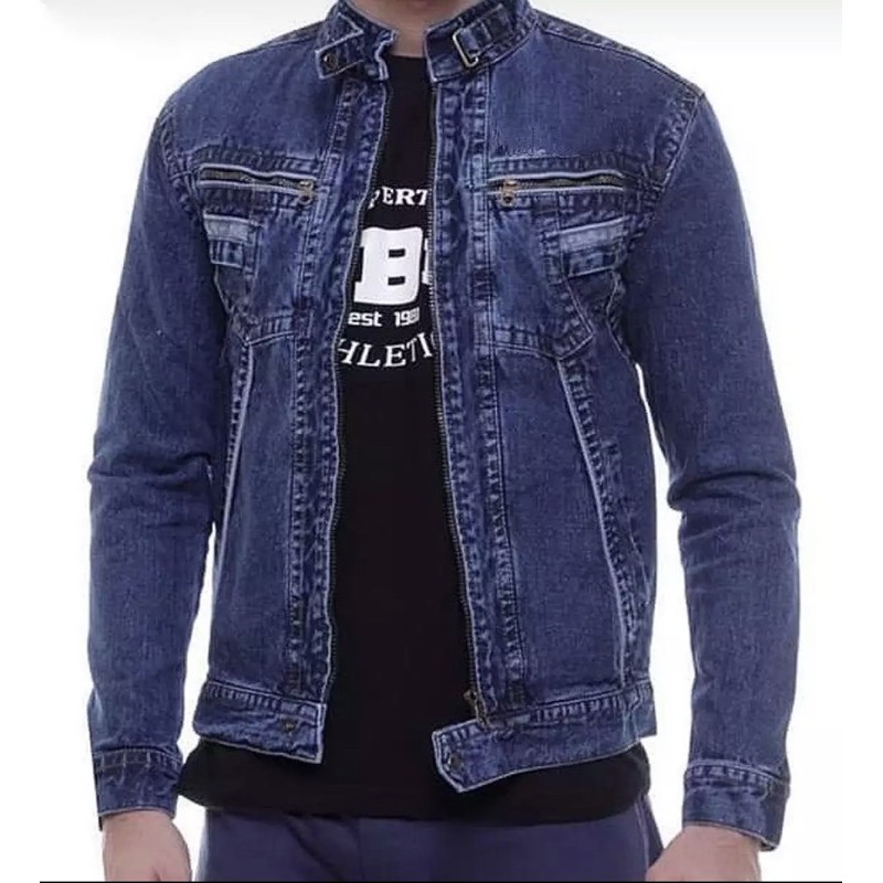 Men's JEANS Jacket High Collar Zipper JEANS Jacket Boys TB BANDUNG ...