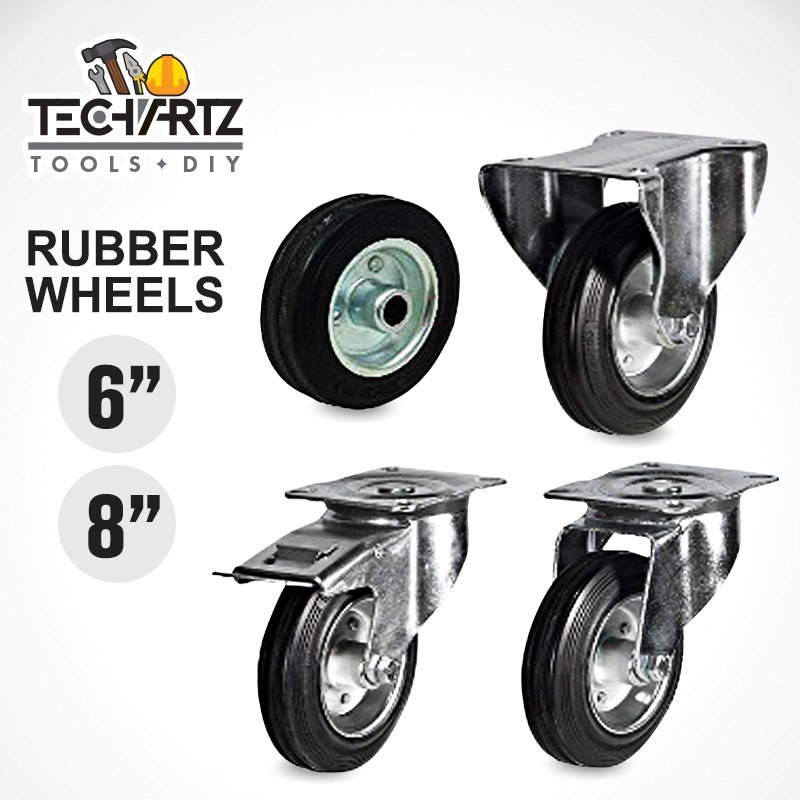 Black 6/8 Inch Medium-duty Wheel 350kg Rubber Brake / Swivel / Rigid ...