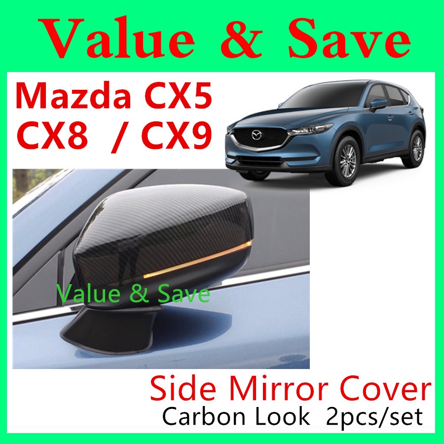 Mazda CX9 CX8 CX5 Side View Door Mirror Cover Carbon Fiber Glossy Black ...