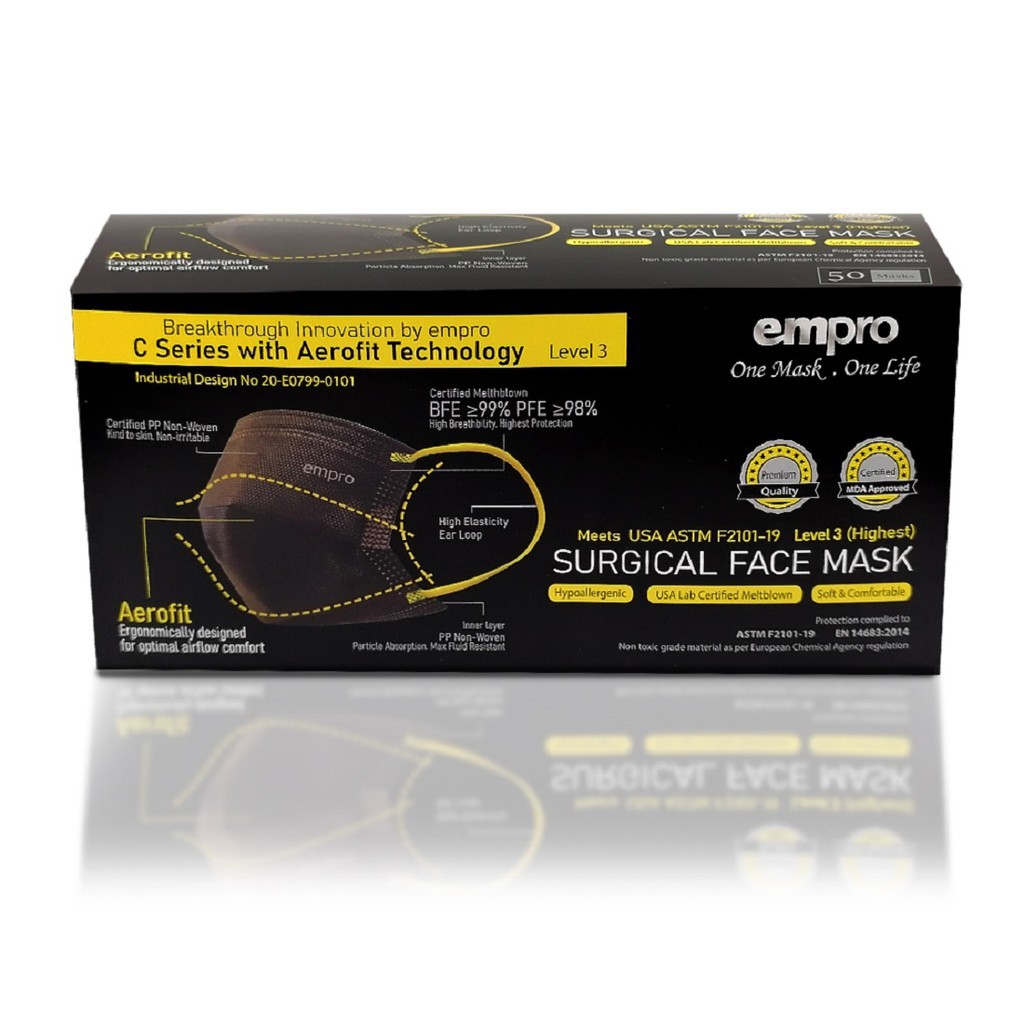 EMPRO Aerofit Surgical Face Mask 3Ply - Black (50's) | Shopee Malaysia