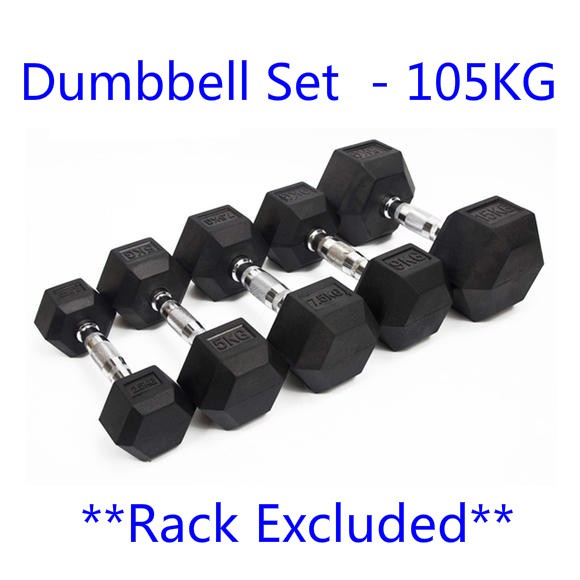 Hexagon Dumbbells Set 2.5kg 5kg 7.5kg 10kg 12.5kg 15kg 17.5kg 20kg 22.5kg 25kg Premium Rubber ...