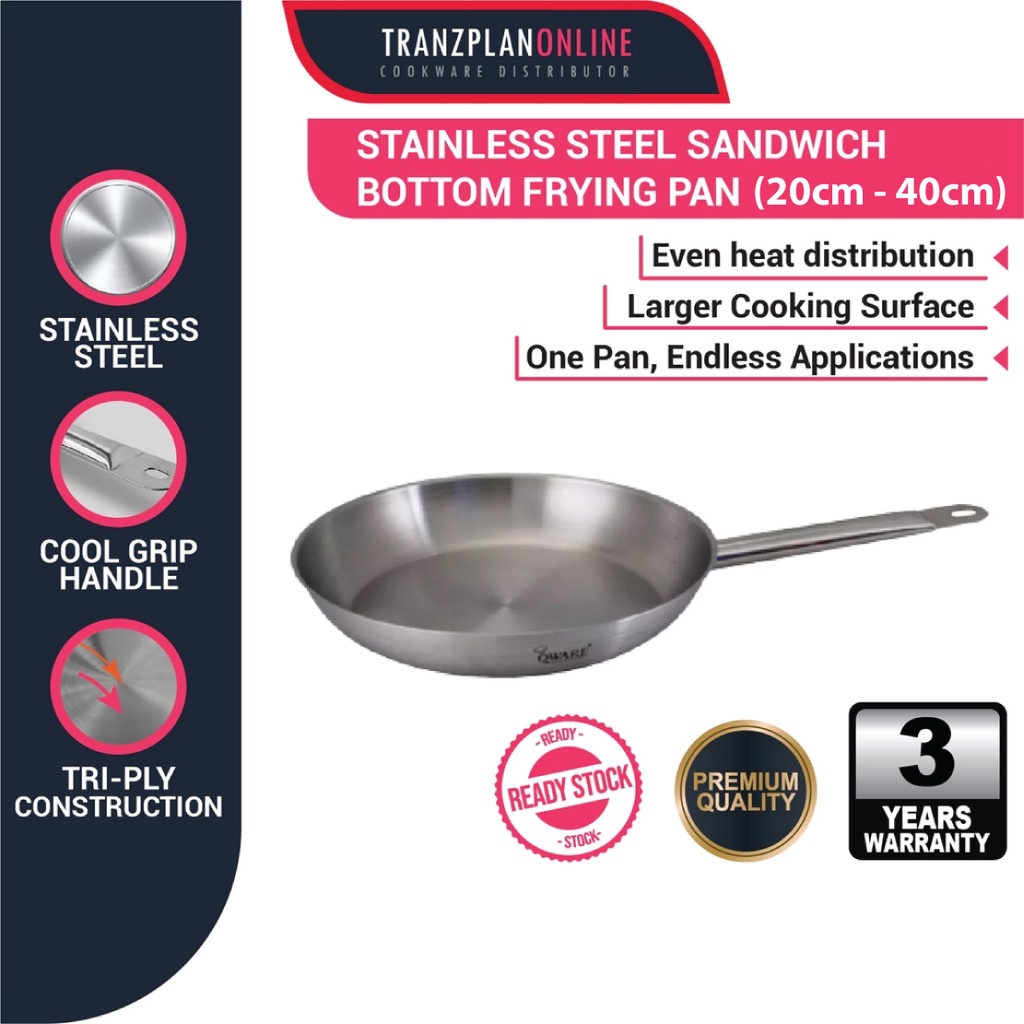 Qware® 20cm - 40cm Stainless Steel Sandwich Bottom Frying Pan Periuk ...