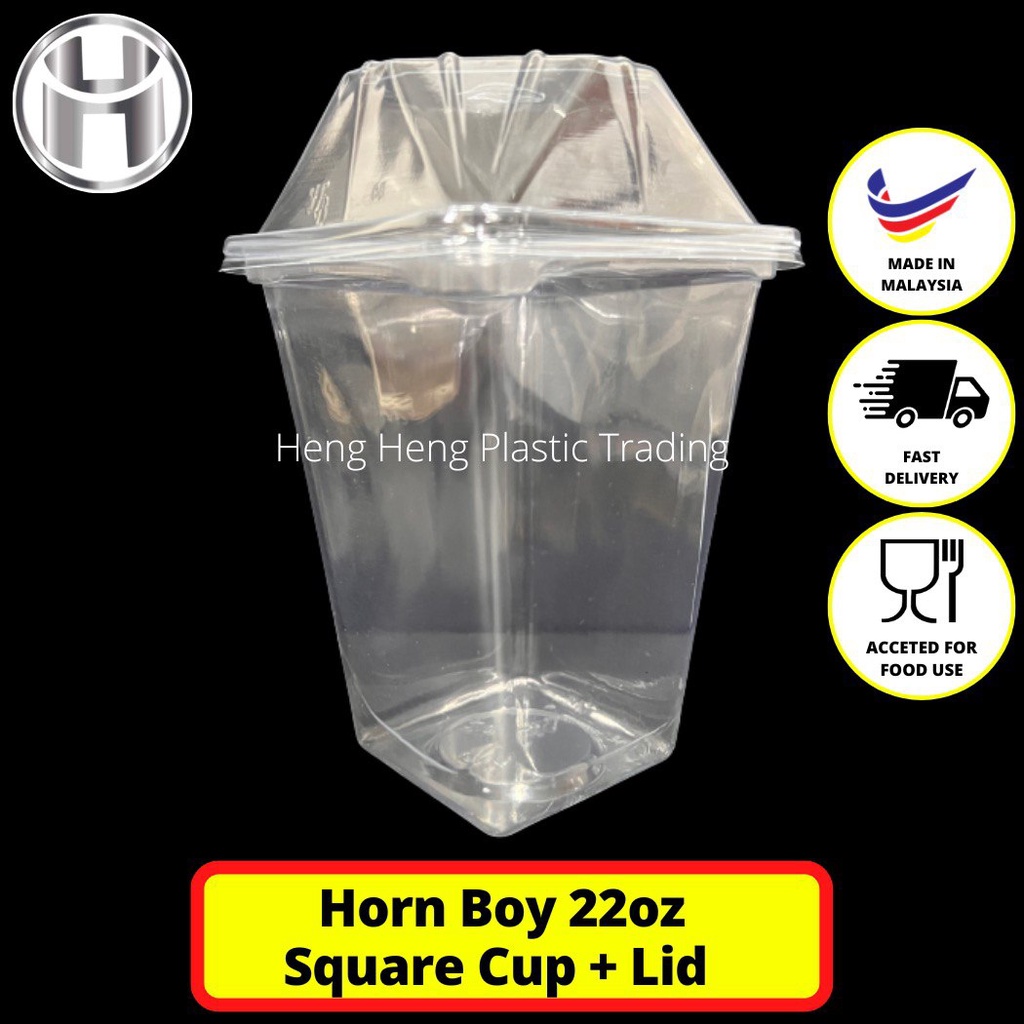 22oz Cup with Lid / Square Cup / Plastic Cup / Cawan Plastik Horn Boy ...