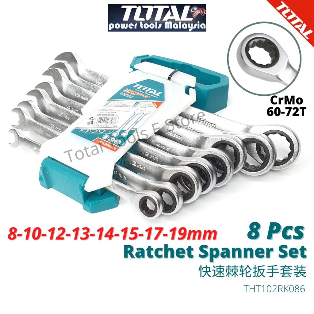 TOTAL 8 Pcs Ratchet Spanner Set (6-19mm) 快速棘轮扳手套装 - THT102RK086 | Shopee Malaysia