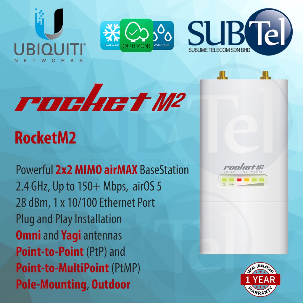 Ubiquiti RM2 Networks Rocket M2 Outdoor 2.4GHz WiFi BaseStation UBNT ...