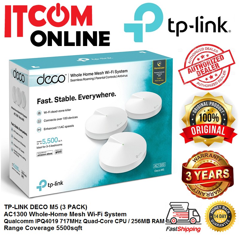 TP-LINK DECO M5 WIFI DUALBAND AC1300 MESH ROUTER UNIFI (1 2 3 PACK) TP ...