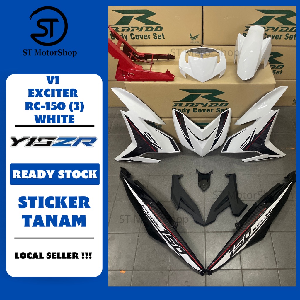 YAMAHA Y15 Y15ZR V1/V2 EXCITER RC-150 (3)- WHITE COVER SET (STICKER TANAM) RAPIDO Stripe Tanam ...