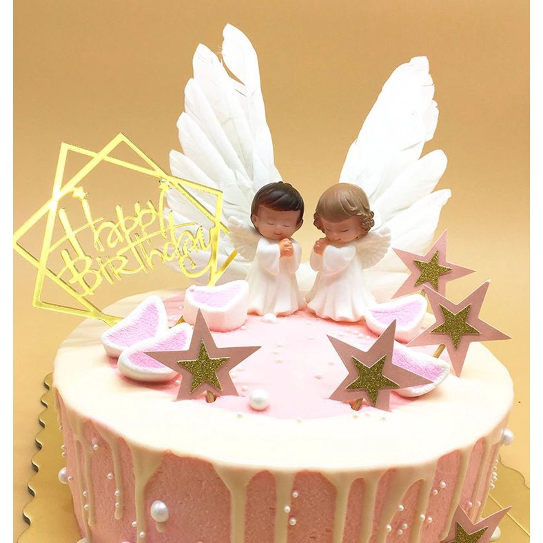 Latex angel boy girl Cake Decoration Feather cake topper picks Wedding ...