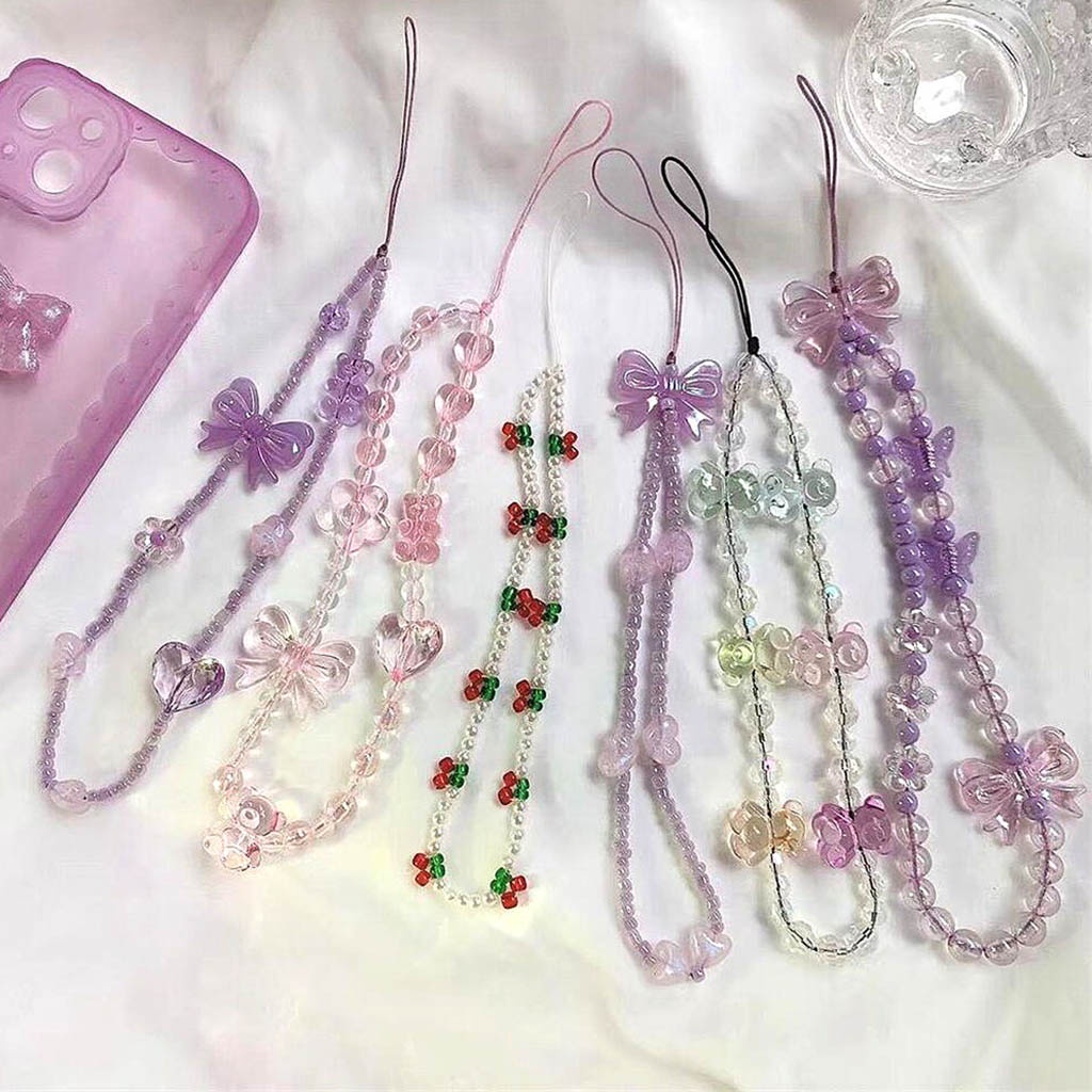 Phone Strap Key Chain（6 Styles）Multifunction Beaded Hanging Cord Love ...