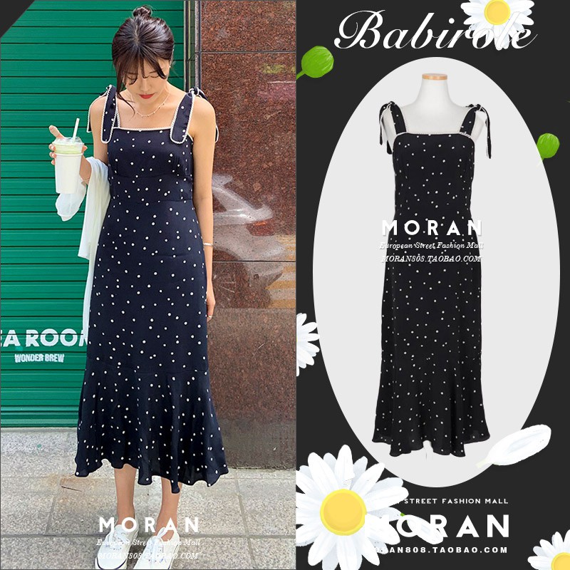 Moran short sleeve long spread vintage Korean simple vintage waist long ...