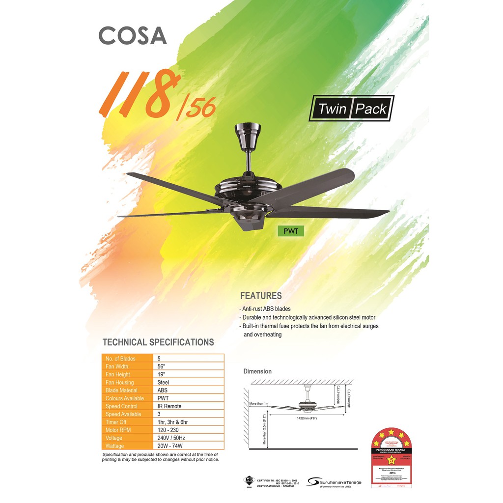 COSA 118 Ceiling Fan (56") | Shopee Malaysia