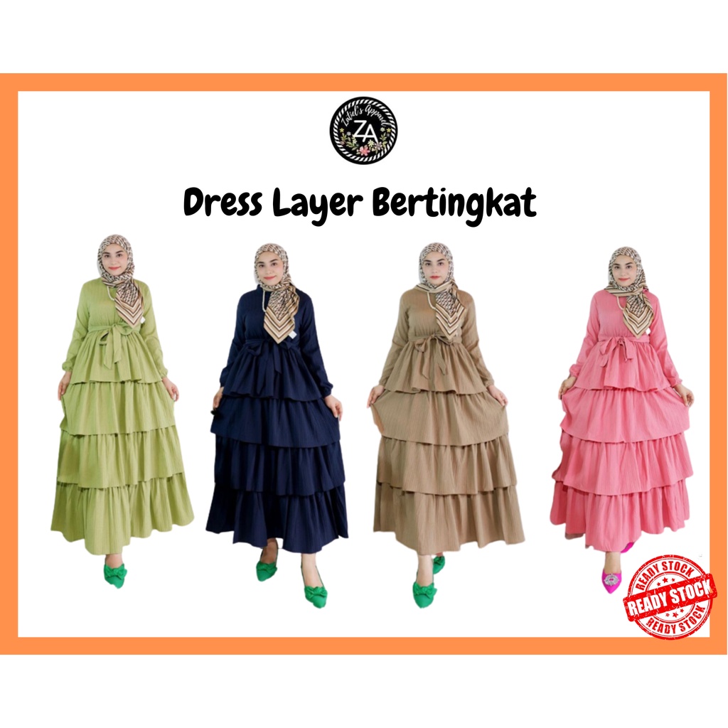 Dress Layer Bertingkat-Material Kain Mosscrepe Palas(Freesize) | Shopee ...