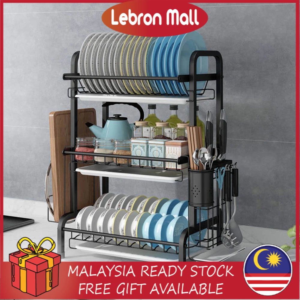 LEBRON READY STOCK 3 Layers Stainless steel kitchen dish rack With ...