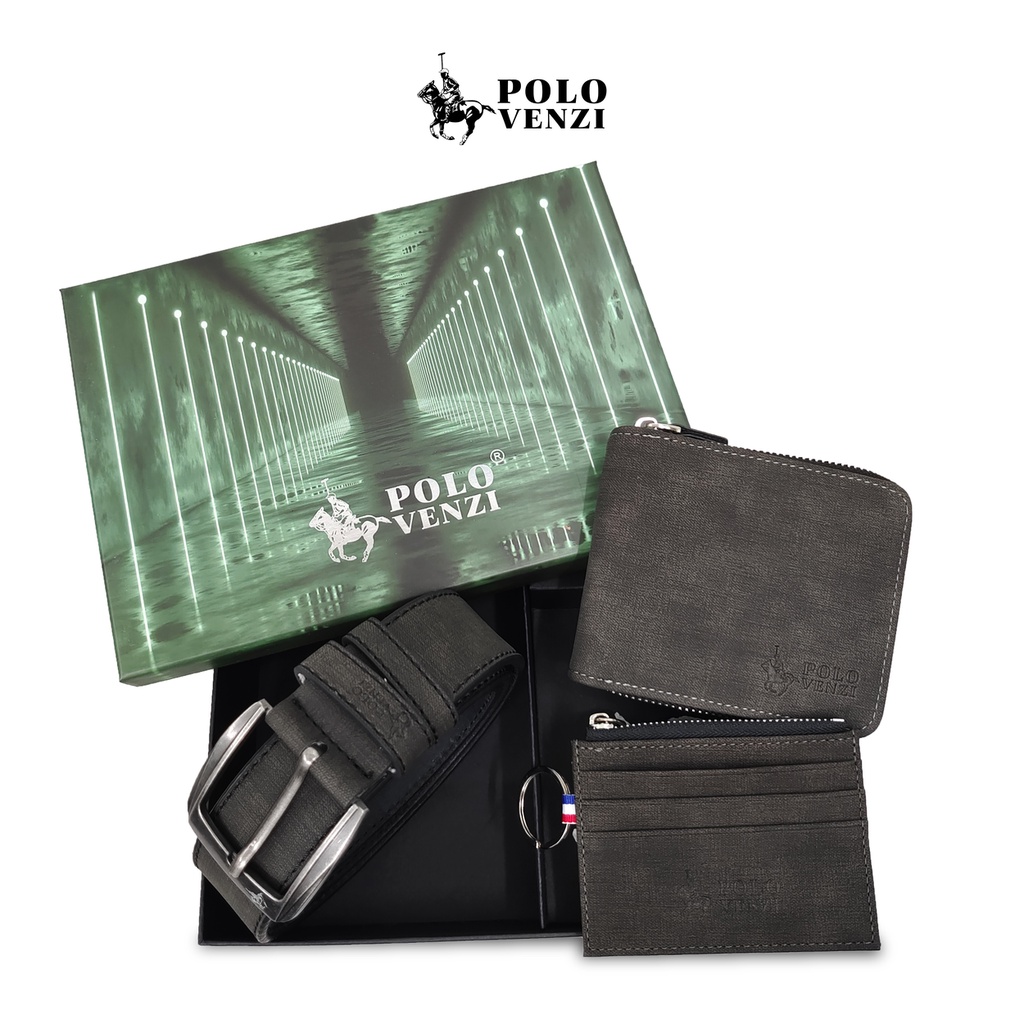 POLO VENZI Men's Belt + Multi-Card Wallet + Card Holder + Gift Box Set ...