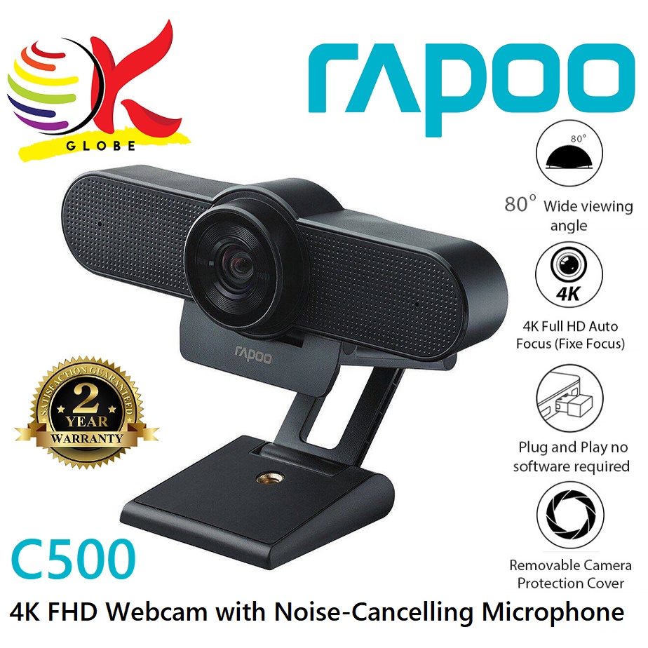 RAPOO C500 HD WEBCAM 4K FHD 2160P @30FPS WITH 80° WIDE ANGLE LENS, AUTO ...