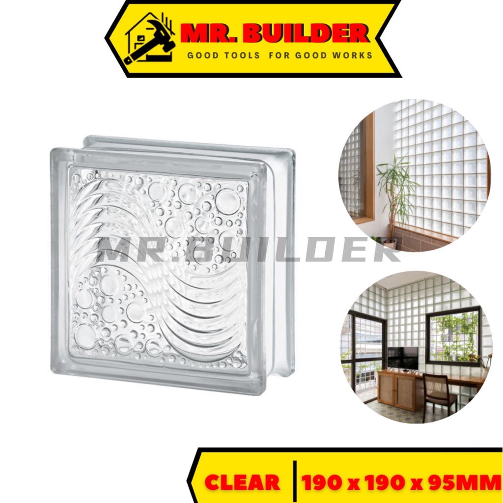 MR. BUILDER Glass Block 190mm x 190mm x 95mm Wall Block Blok Dinding ...