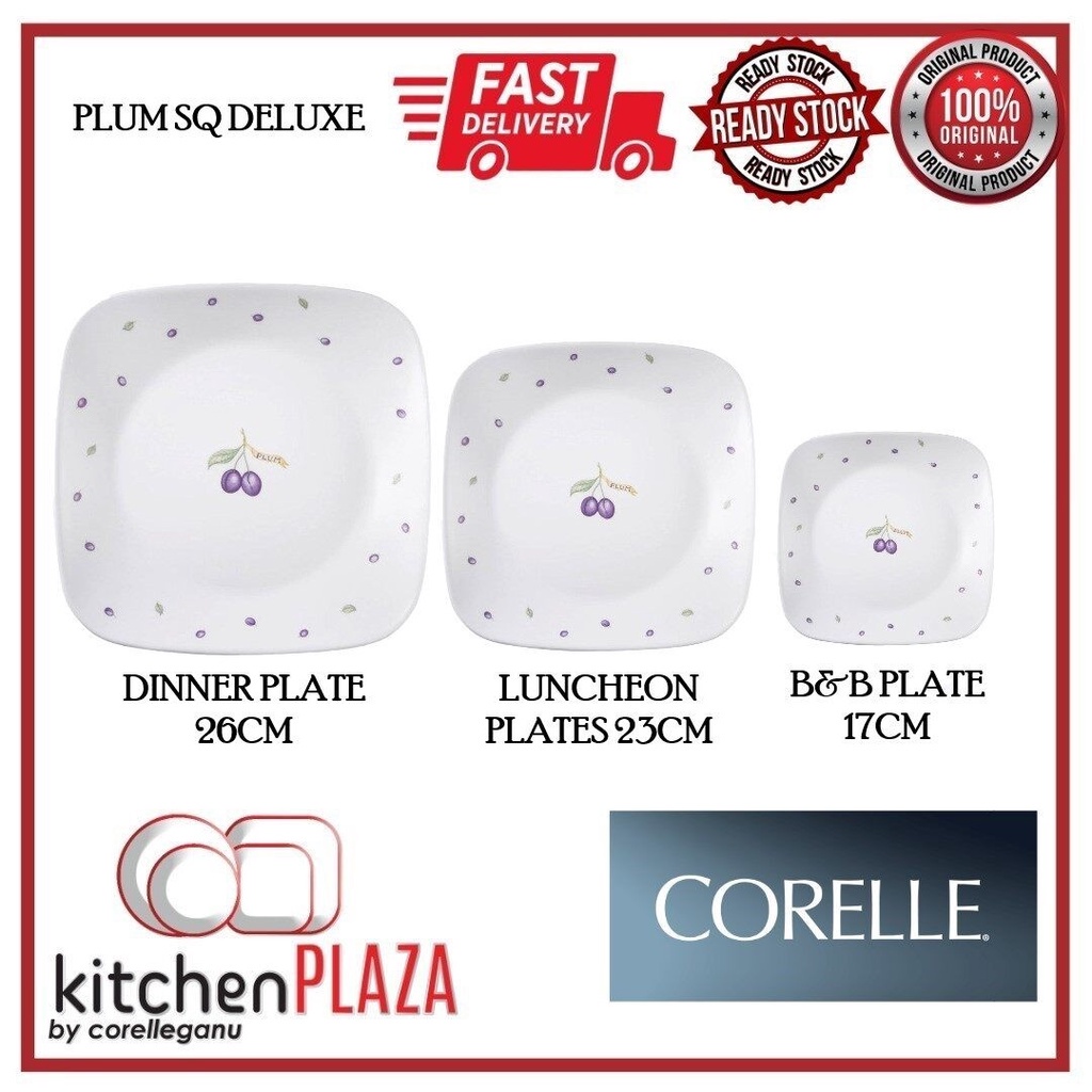 (Loose) CORELLE Deluxe Plum Square Plates (3 Types to Choose) SQ Dinner ...