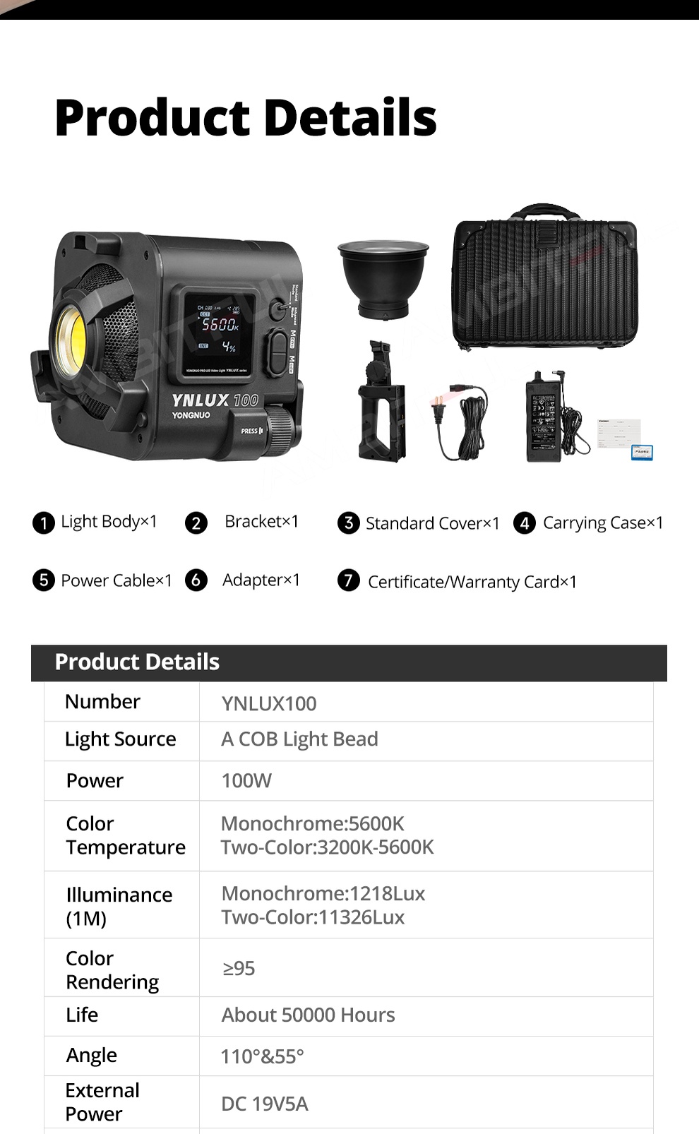 Yongnuo YNLUX100 100W Bi-Color 3200-5600K LED Video Light Bowens Mount Handheld Outdoor ...