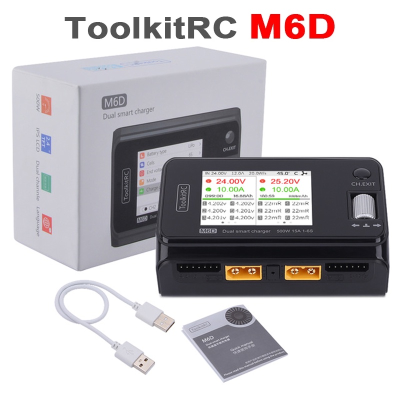 ToolkitRC M6D MINI Smart Charger DC Dual-Channel 250Wx2 15A Output 2-6s High Power Balance ...