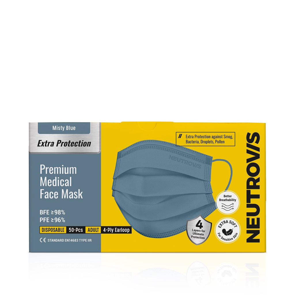 Neutrovis Premium 4-Ply Medical Face Mask - Misty Blue | Shopee Malaysia