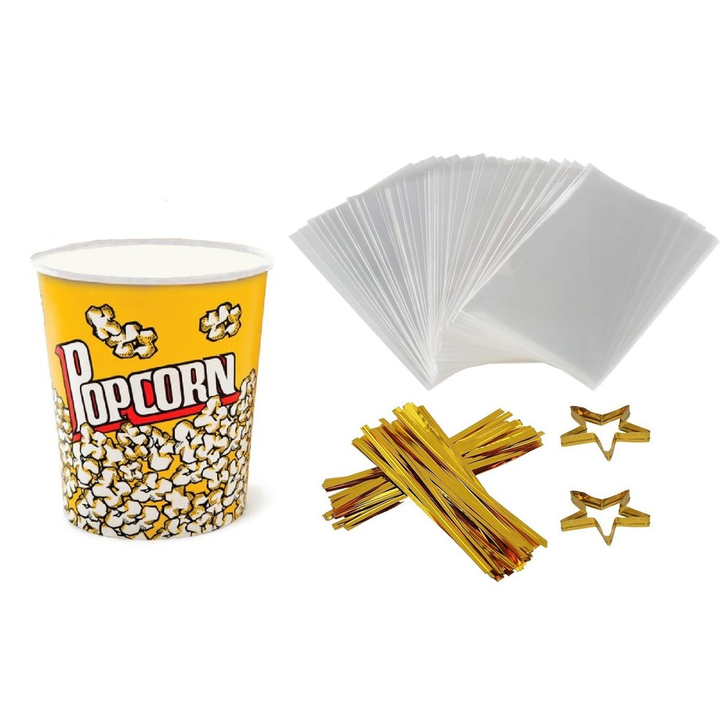 POPCORN paper cup 28oz (1000sets/carton) including plastic and bint tie ...