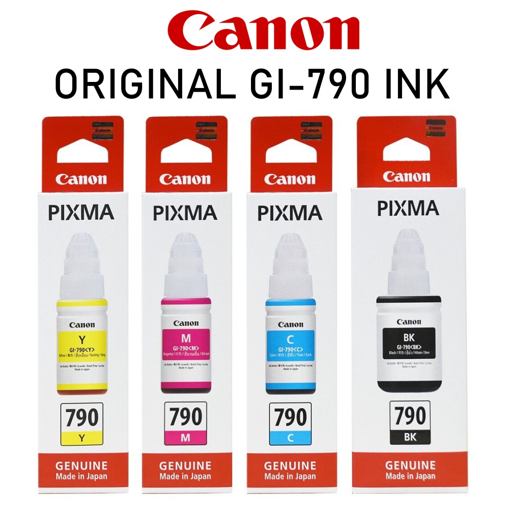 ORIGINAL CANON GI790 GI-790 BLACK, CYAN, MAGENTA , YELLOW INK BOTTLE ...