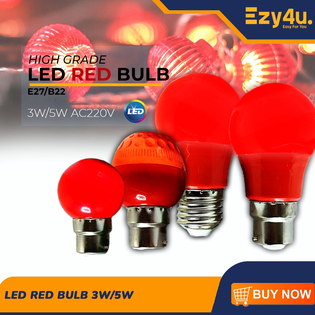 LED Red Bulb Light E27 B22 3W/5W AC240V Raya Decoration Mentol Merah ...
